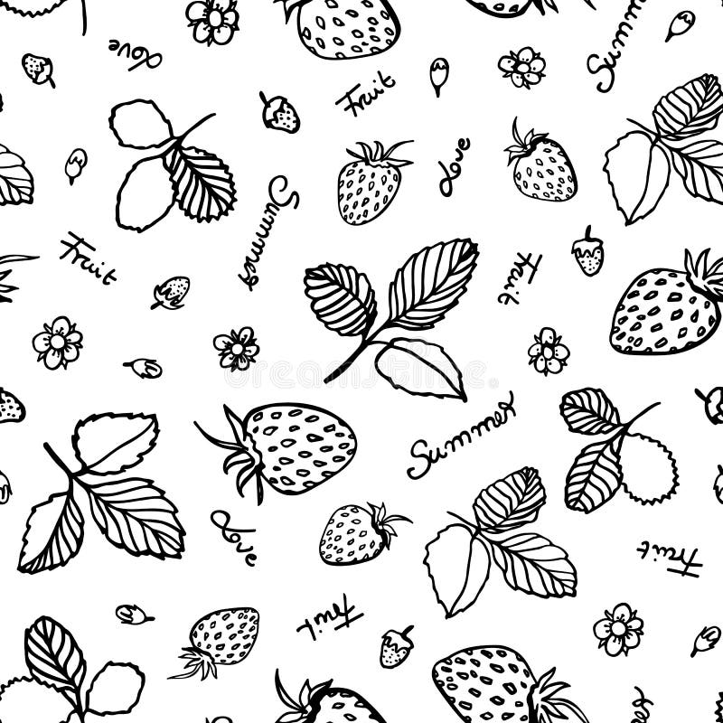 Line Art Strawberry Graphic Pattern. Modern Summer Repeating Design ...