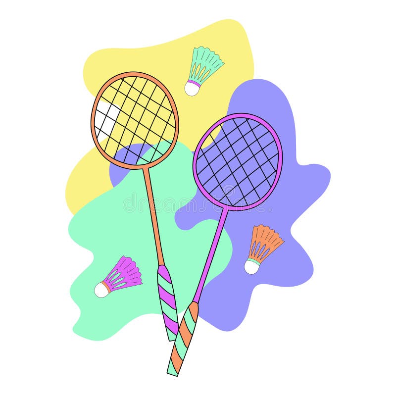 Line Art Style Badminton Rackets and Shuttlecocks. Vector Illustration ...