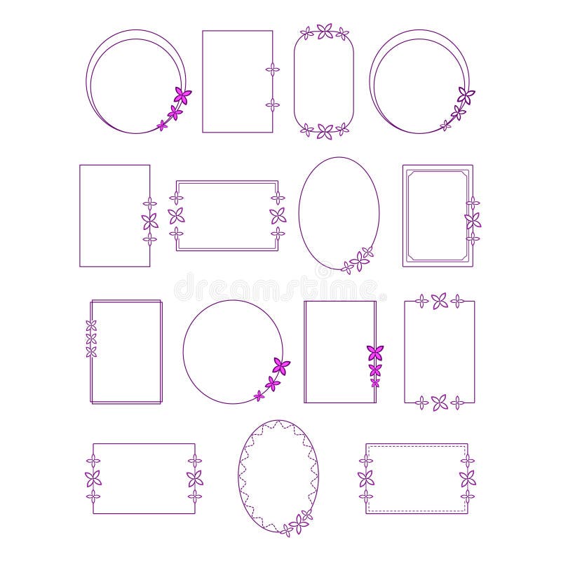 Line Art Style Frames of Various Shapes. Rectangular and Oval ...