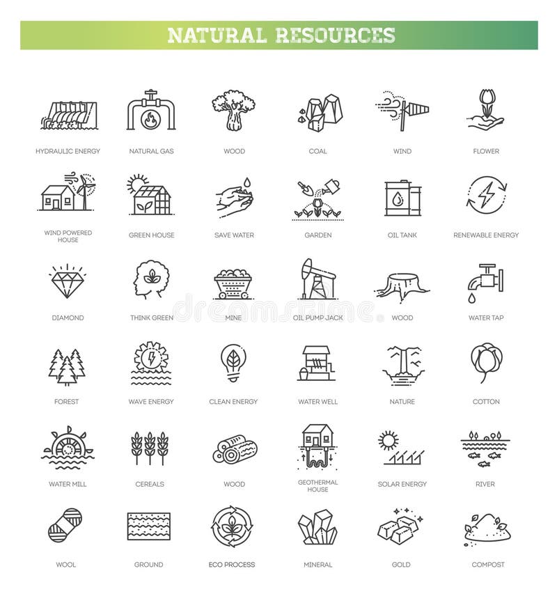 Set of Natural Resources Icons Stock Vector - Illustration of symbol ...