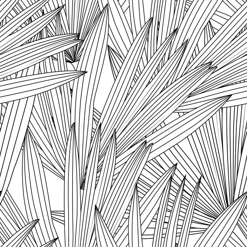 Line Art Tropical Pattern. Palm Tree Leaves Background. Stock ...