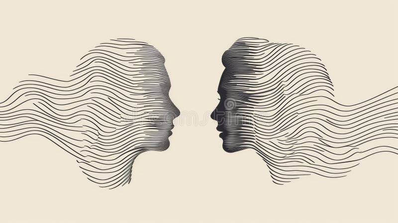 Line Art of Two Faces with Flowing Stripe Patterns Stock Photo - Image ...