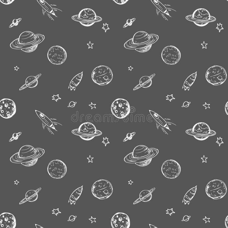 Line Art Vector of Doodled Sketchy Space Vector, Seamless Pattern Stock ...
