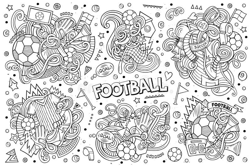 Vector Doodles Cartoon Set of Football Combinations of Objects Stock ...