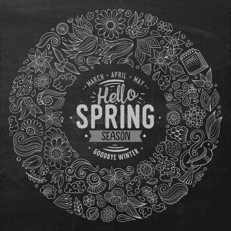 Line Art Vector Hand Drawn Set of Spring Cartoon Doodle Objects Stock ...