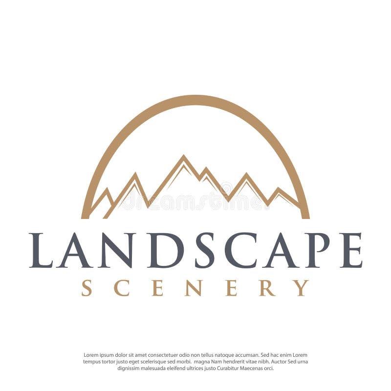 Line Art Vector Logo Mountain Scenery Stock Vector - Illustration of ...
