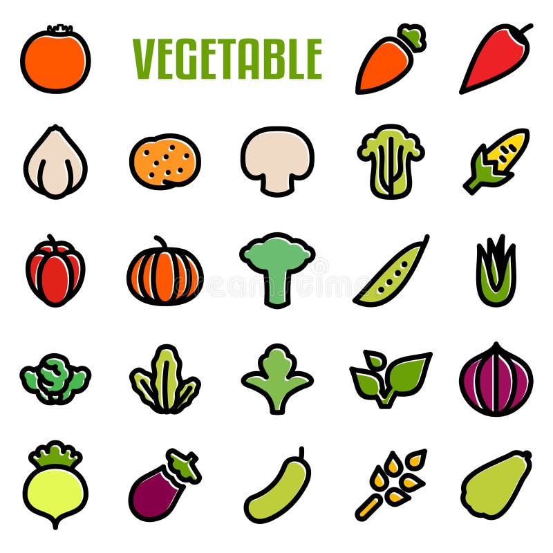 Line Art Vegetable Icon for Web and Mobile Graphic Set Stock Vector ...