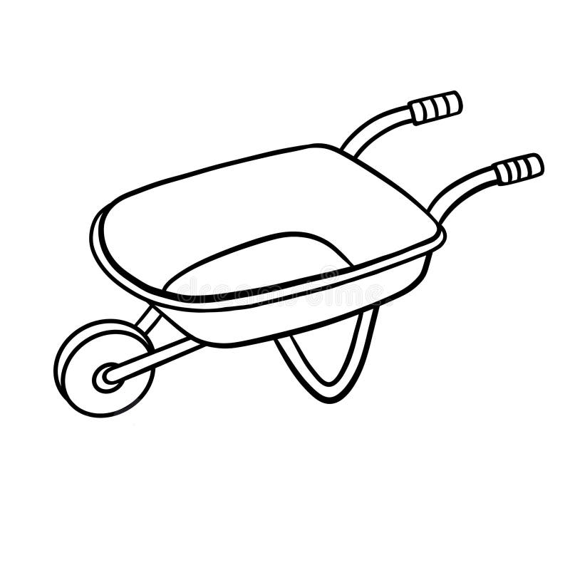 Line Art Wheelbarrow Outline with Simple Black and White Design Stock ...