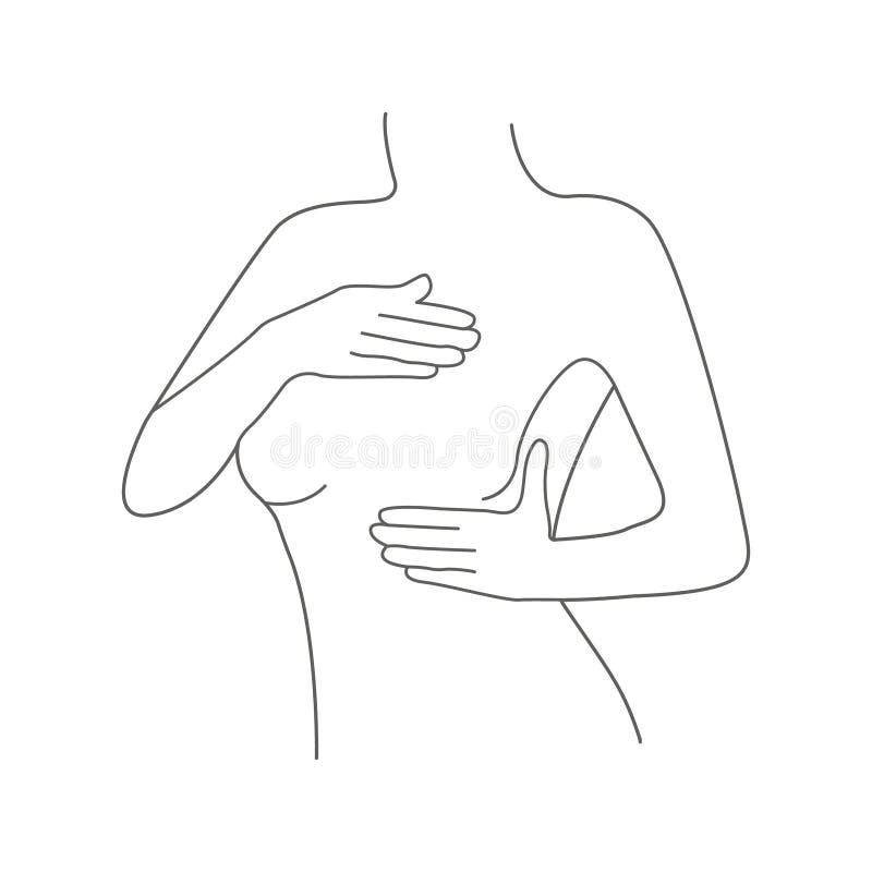 Line Art Woman Self Checking For Breast Cancer Vector Female Outline
