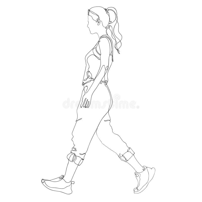 Line Art of Young Man is Walking, Stock Illustration - Illustration of ...