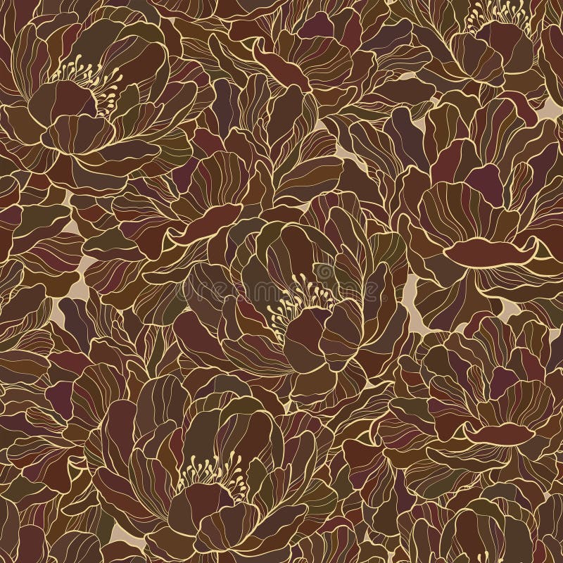 Line Arts Pattern Design with Peony Flower. Stock Vector - Illustration ...