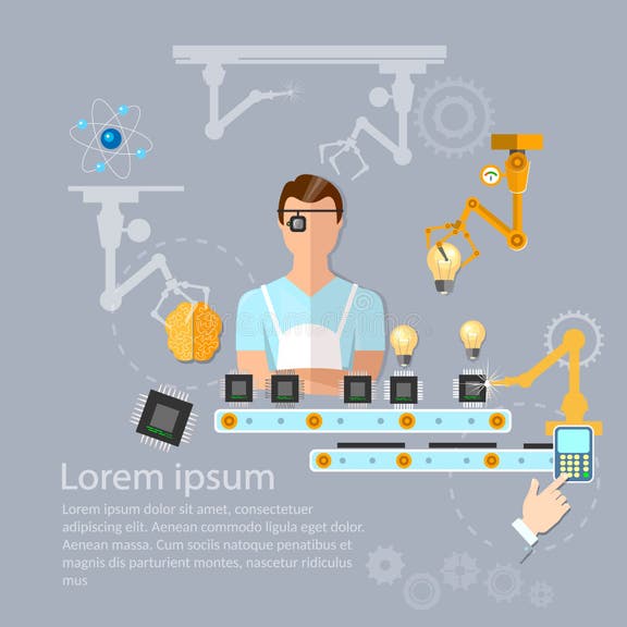 Line on Assembly of Computers Conveyor Line and Robotic Arm Stock ...