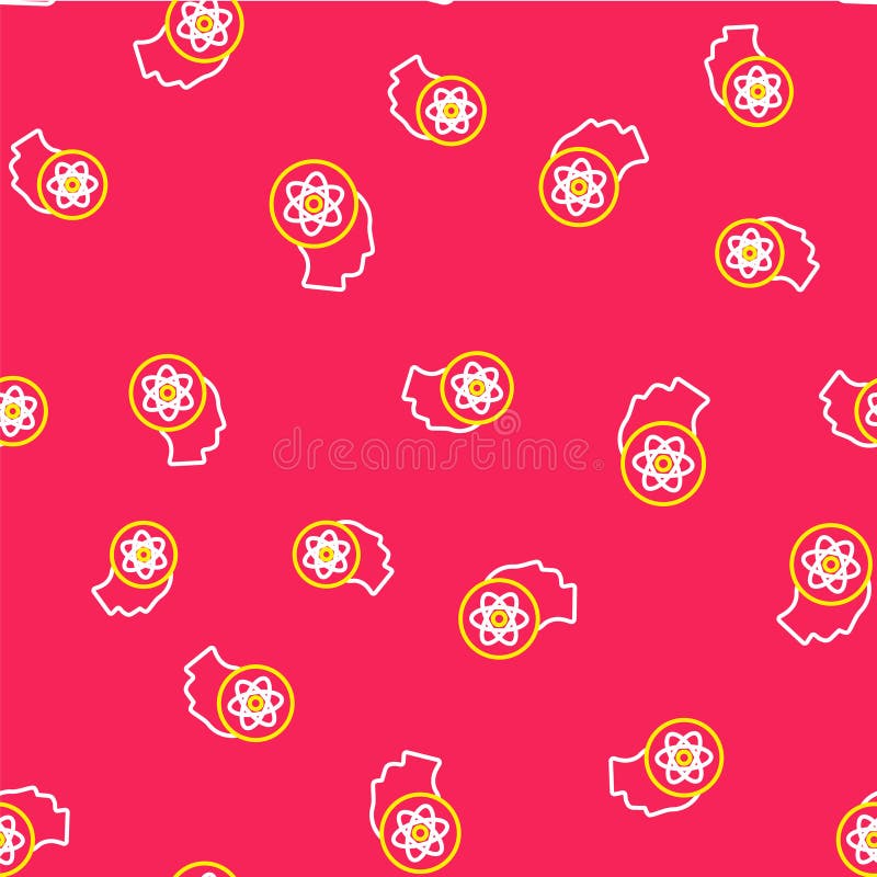 Line Atom Icon Isolated Seamless Pattern on Red Background. Symbol of ...