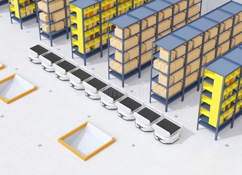 Line of Autonomous Mobile Robots in Modern Warehouse Stock Illustration ... Line of Autonomous Mobile Robots in Modern Warehouse Stock Illustration ...