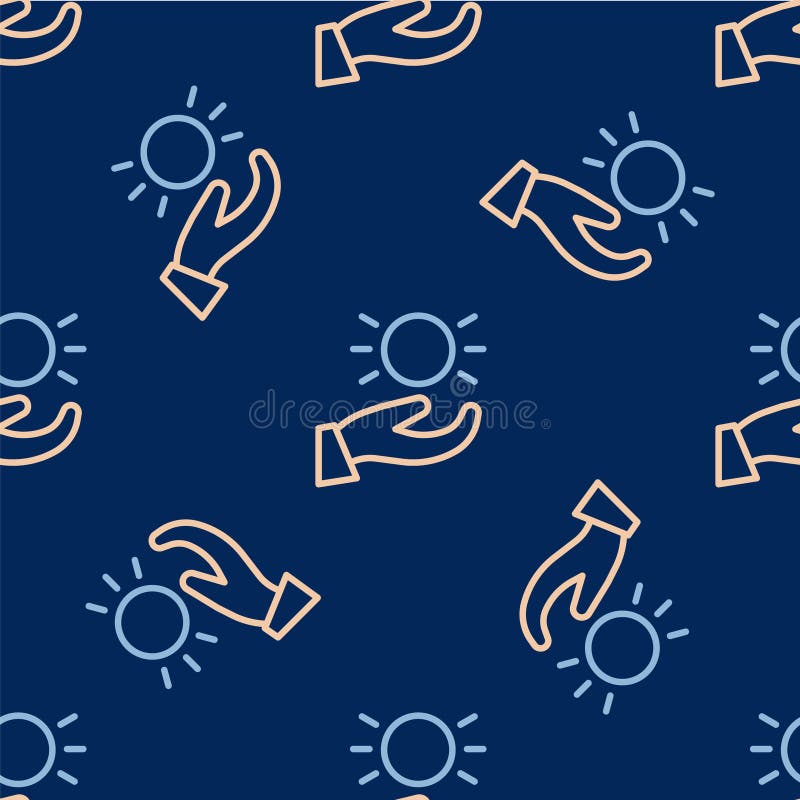 Line Ball Levitating Above Hand Icon Isolated Seamless Pattern on Blue ...