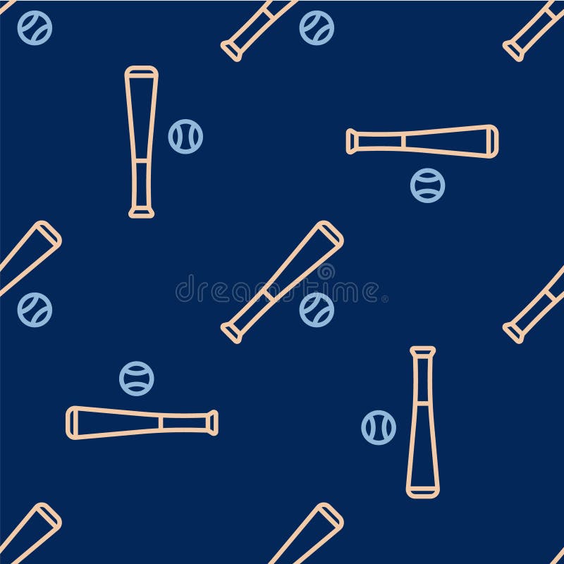 Line Baseball Bat with Ball Icon Isolated Seamless Pattern on Blue ...