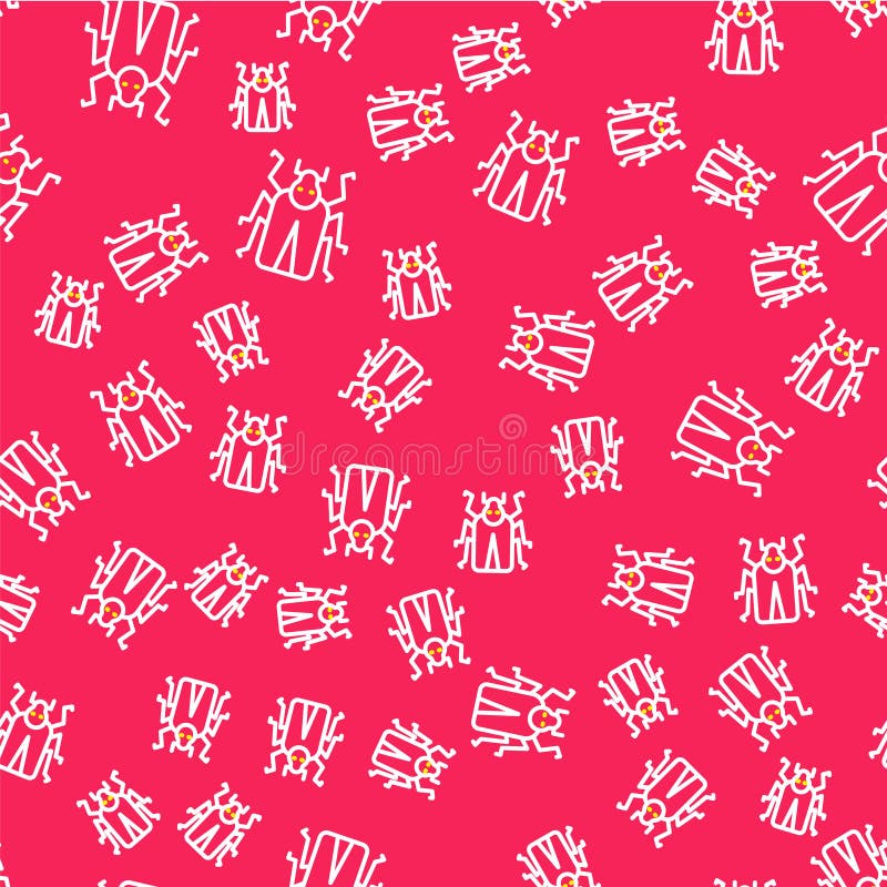 Line Beetle Bug Icon Isolated Seamless Pattern on Red Background ...