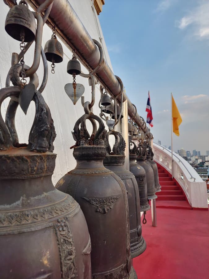 Line of Big Bells for Praying Stock Photo - Image of weapon, airplane ...