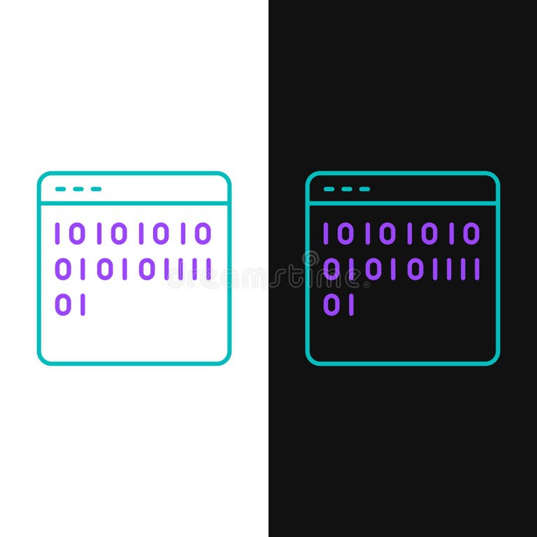 Line Binary Code Icon Isolated on White and Black Background. Colorful Outline Concept Stock ...