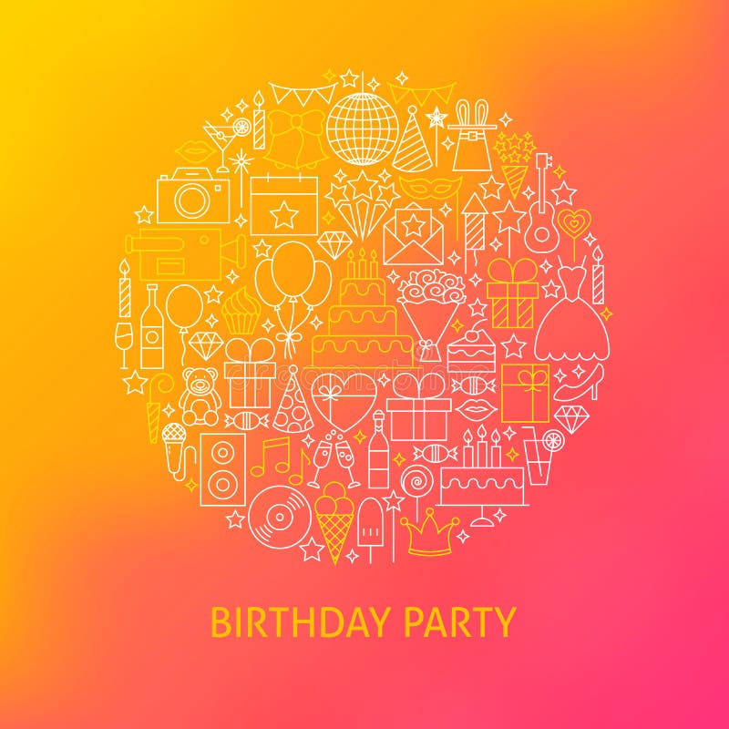 Line Birthday Icons Circle Concept Stock Vector - Illustration of ...