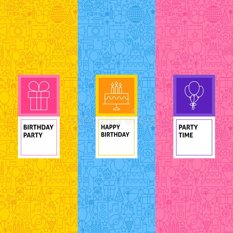 Line Birthday Patterns Set stock vector. Illustration of happy - 97155907