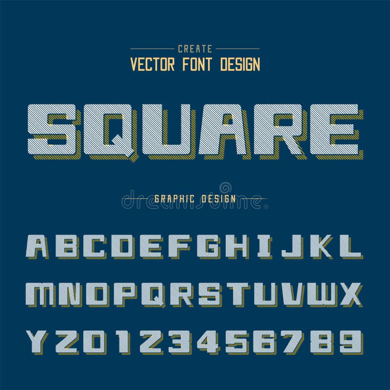 Line Bold Font Shadow and Graphic Alphabet Vector, Square Typeface ...