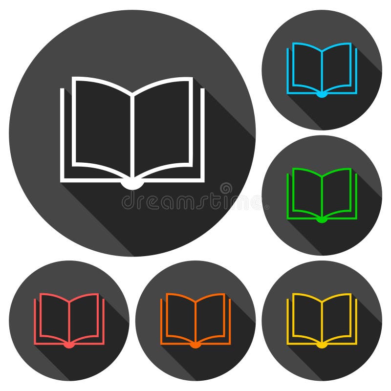 Line Book Icons Set with Long Shadow Stock Vector - Illustration of ...