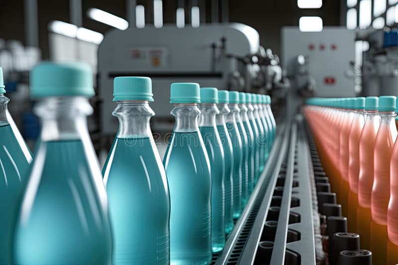 Line of Bottling Beverages in Plastic Bottles. Ai Generative Stock ...