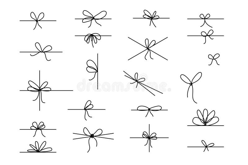 Line Bows on Ribbon. Bow on String Set for Box and Decoration Design ...