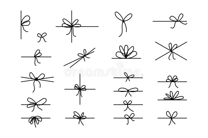 Line Bows on Ribbon. Bow on String Set for Box and Decoration Design ...