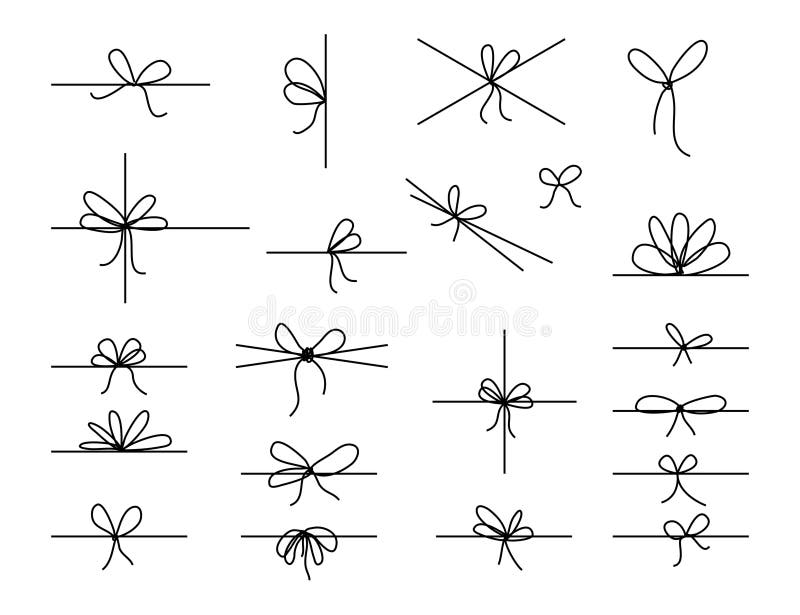 Line Bows on Ribbon. Bow on String Set for Box and Decoration Design ...