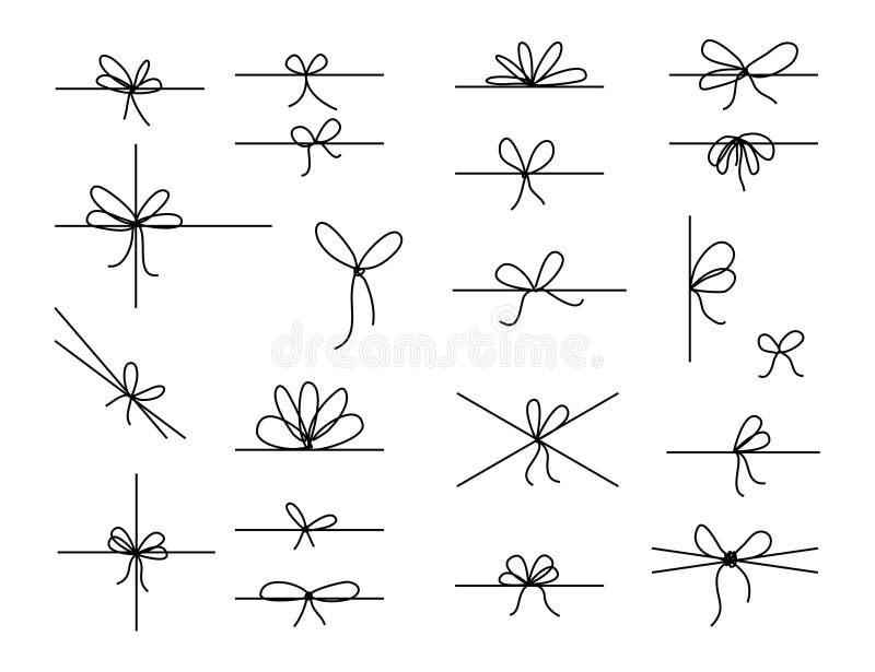 Line Bows on Ribbon. Bow on String Set for Box and Decoration Design ...