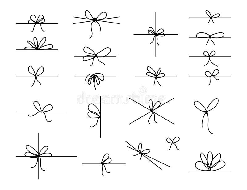 Line Bows on Ribbon. Bow on String Set for Box and Decoration Design ...