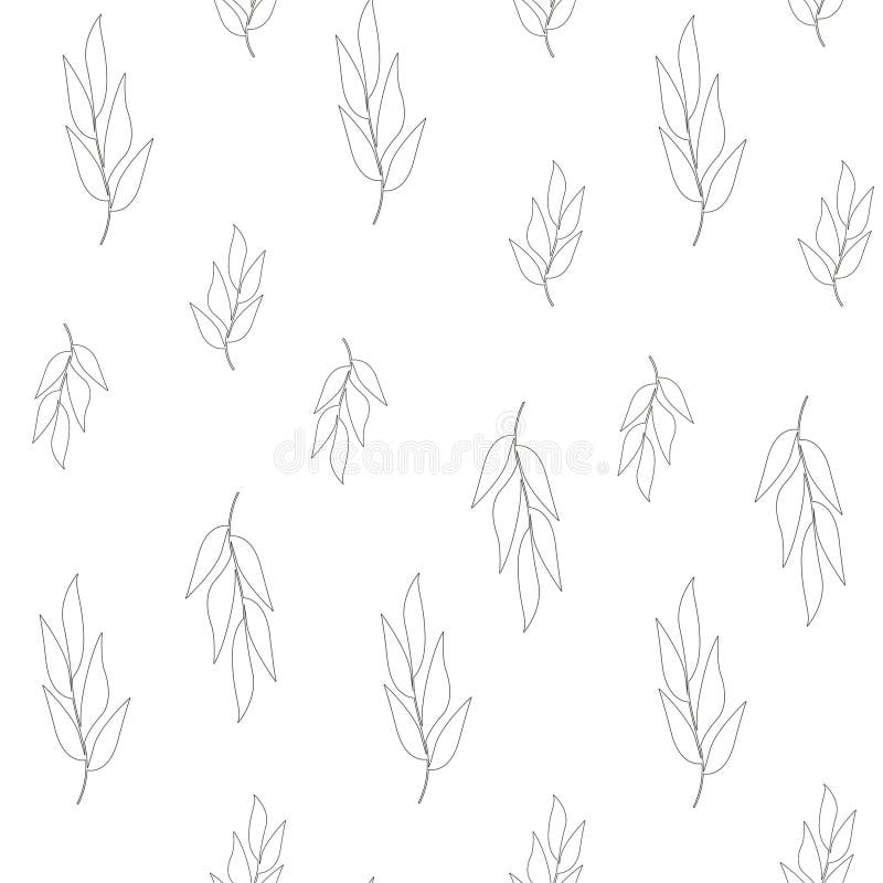 Line Branches Vector Seamless Pattern. Brush Leaves and Twigs. Olive ...
