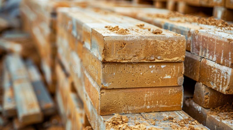 A Line of Bricks Stacked Neatly Waiting To Be Used for the Construction ...