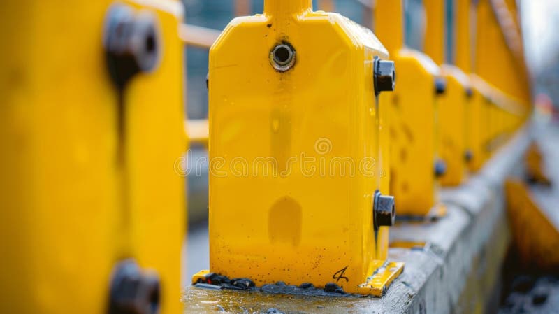 A Line of Brilliantly Yellow Construction Barriers Form a Protective ...