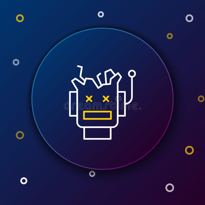 Line Broken Robot Icon Isolated on Blue Background. Artificial ...