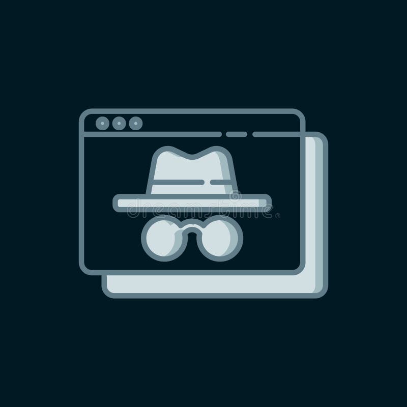 Line Browser Incognito Window Icon Isolated on Black Background. Flat ...