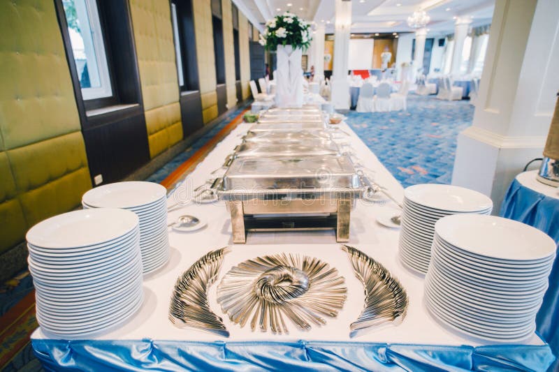 Line buffet table stock image. Image of spoon, table - 77337291