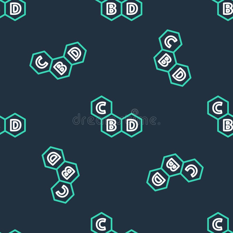 Line Cannabis Molecule Icon Isolated Seamless Pattern on Black ...