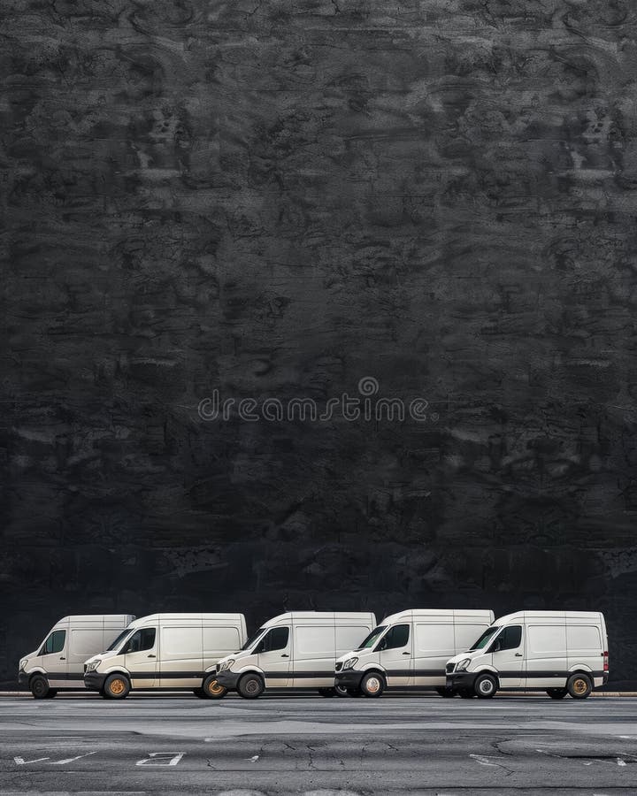 Line of Cargo Vehicles Parked in Front of Grungy Concrete Background ...