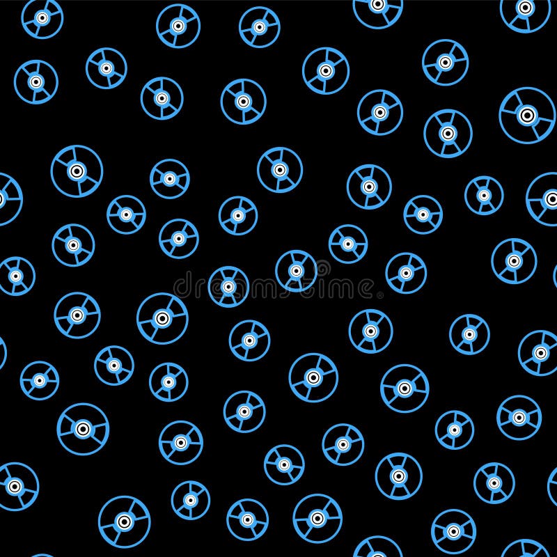 Line CD or DVD Disk Icon Isolated Seamless Pattern on Black Background ...