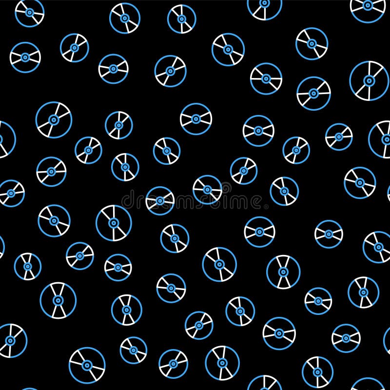 Line CD or DVD Disk Icon Isolated Seamless Pattern on Black Background ...
