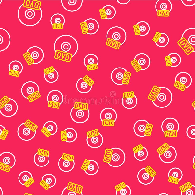 Line CD or DVD Disk Icon Isolated Seamless Pattern on Red Background ...
