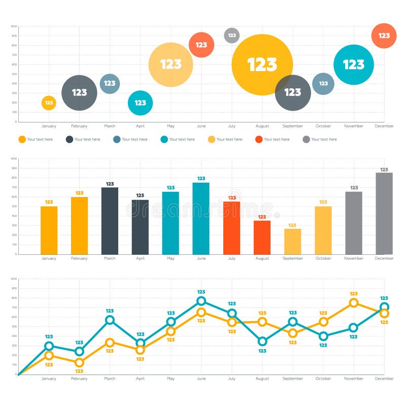 Line Chart, Bar Chart and Circle Diagram Stock Vector - Illustration of ...