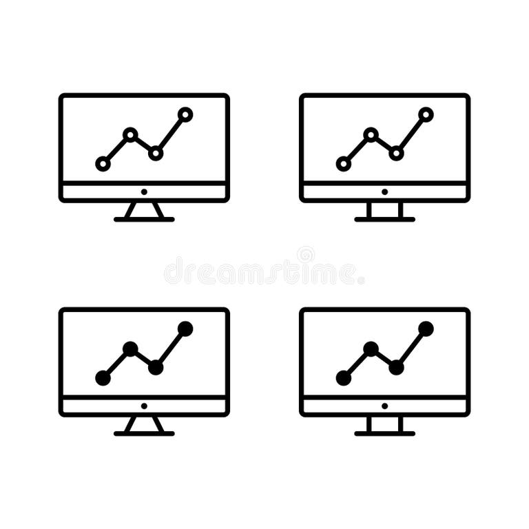 Line Chart on Computer Screen Icon. Statistics Report Sign Symbol Stock ...
