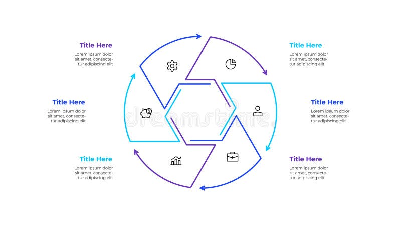 Line Chart with a Hexagon Inside. Template for Cycle Diagram with 6 ...