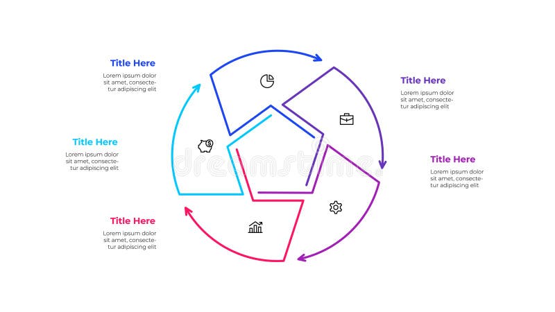 Line Chart with a Pentagon Inside. Template for Cycle Diagram with 5 ...