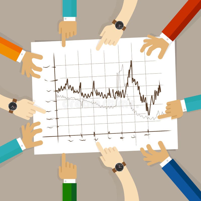 Line Chart Team Work on Paper Looking To Graph Business Concept of ...