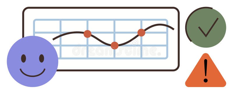 Data Monitoring with Chart, Happy Face, Warning Signal, and Check Mark ...